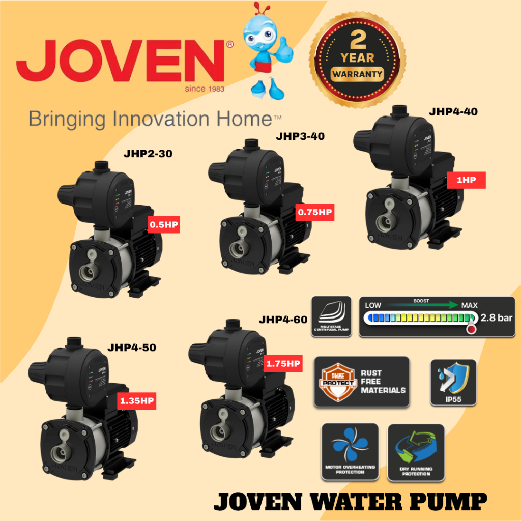 Joven Water Pump Boost Water Pressure Pump JHP Series JHP2-30 0.5HP/JHP3-40 0.75HP/JHP4-40 1HP ...