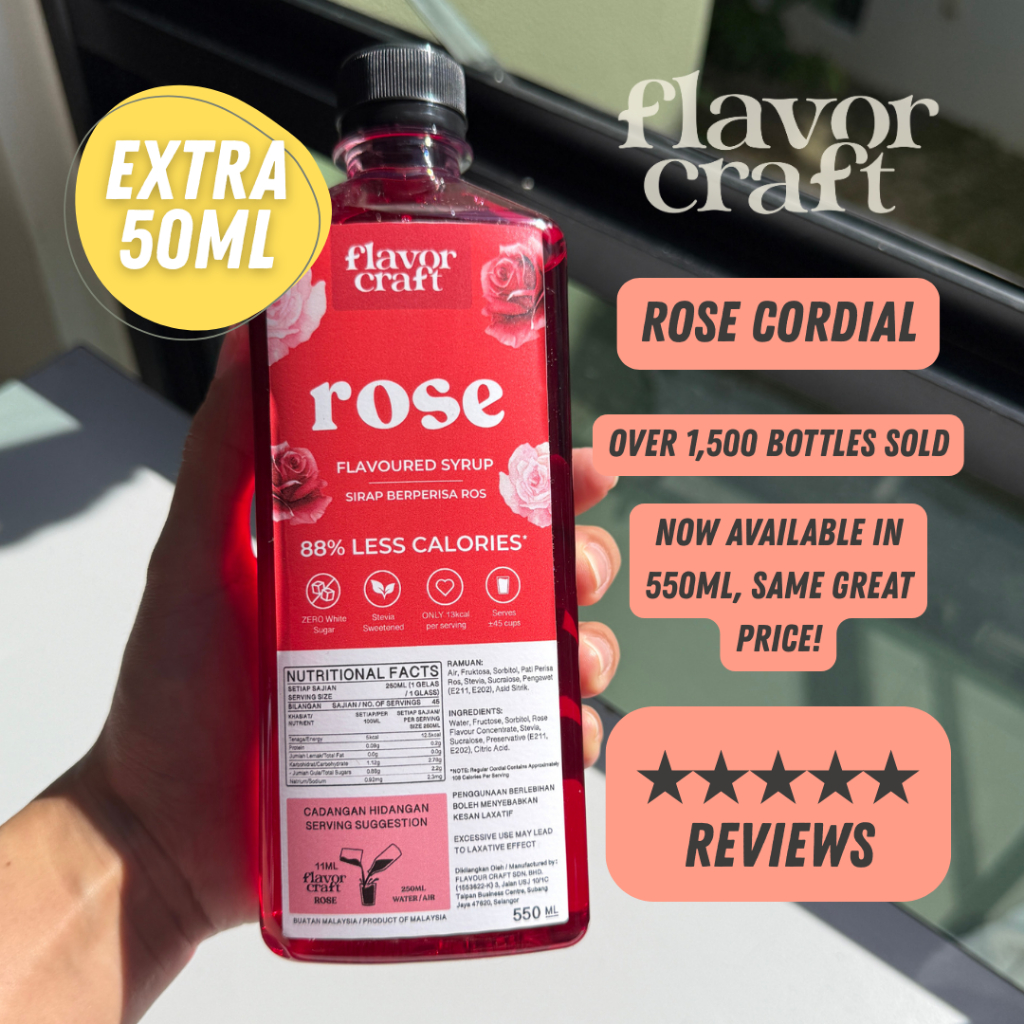 NEW SIZE Flavor Craft Rose Cordial Zero White Sugar / Sirap Tanpa Gula ...