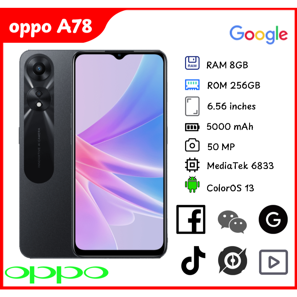 oppo A78 Smartphone 12GB + 256GB 6.56Inc 5000 mAh Large Battery 1 year ...