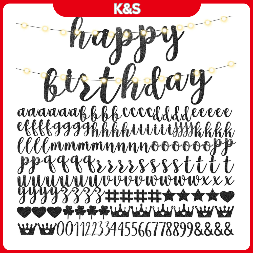 DIY Glitter Kertas Nama Huruf Kecil Besar Nombor / Banner Black ...