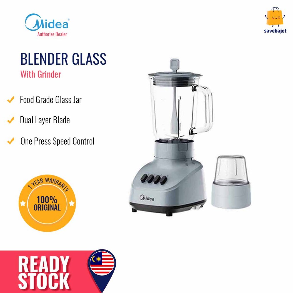 Midea Pengisar 1.0L Glass Jar Blender with Plastic Grinder (600W ...
