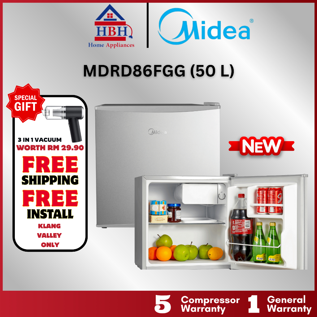 Midea 50L Mini Bar Refrigerator | MDRD86FGG | Mechanical Temperature ...