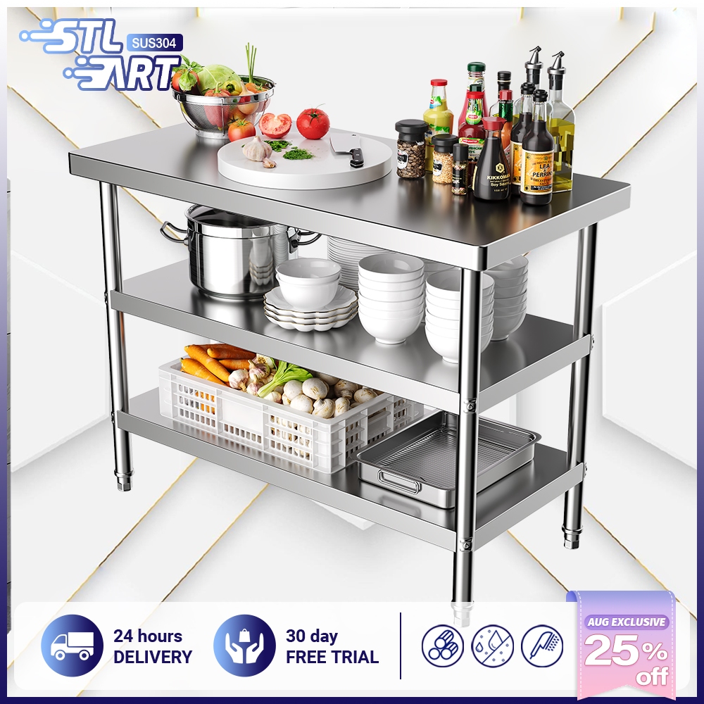StlArt 2/3 Layer 304 Stainless Steel Kitchen Working Table Kitchen ...