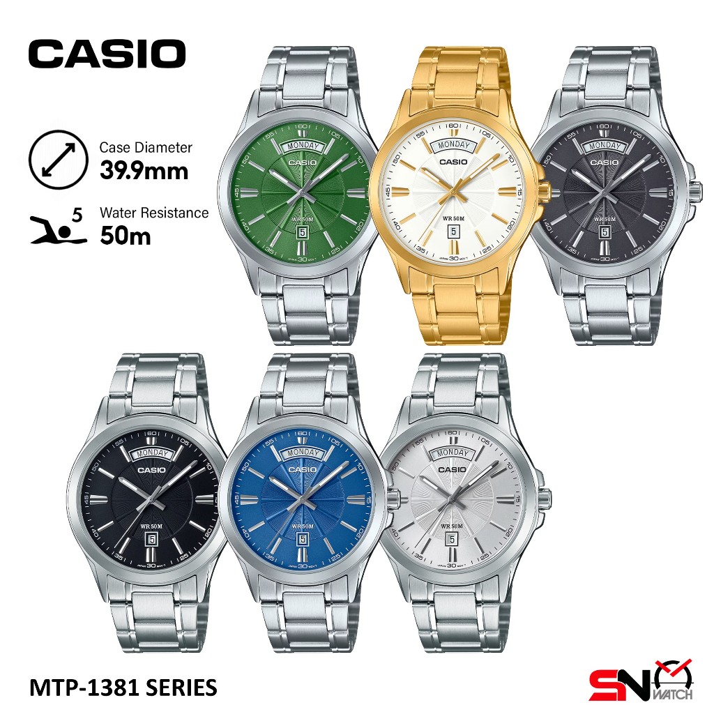 Casio MTP-1381D MTP-1381GD Date Display Stainless Steel Band Men Watch ...
