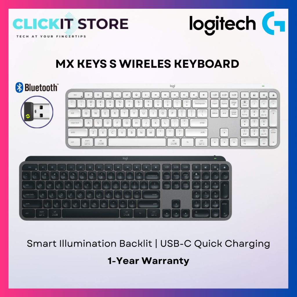 LOGITECH MX Keys S Wireless Keyboard | Bluetooth | Logi Bolt USB ...
