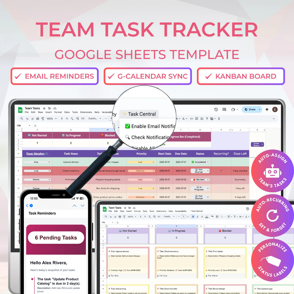 Task Tracker Template for Google Sheets Automated Email Reminders ...
