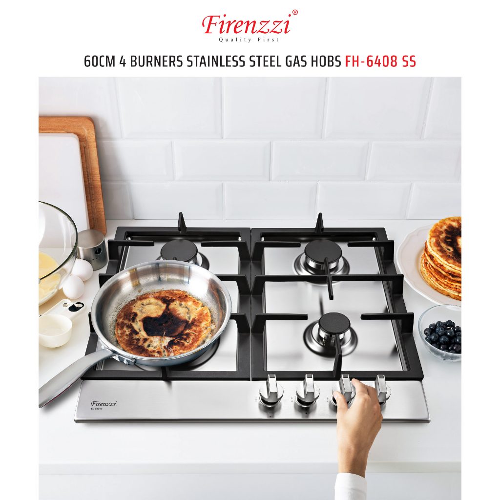 Firenzzi FH-6408 SS 60CM Gas Hob Built-In Stainless Steel Hob 3 Burners ...
