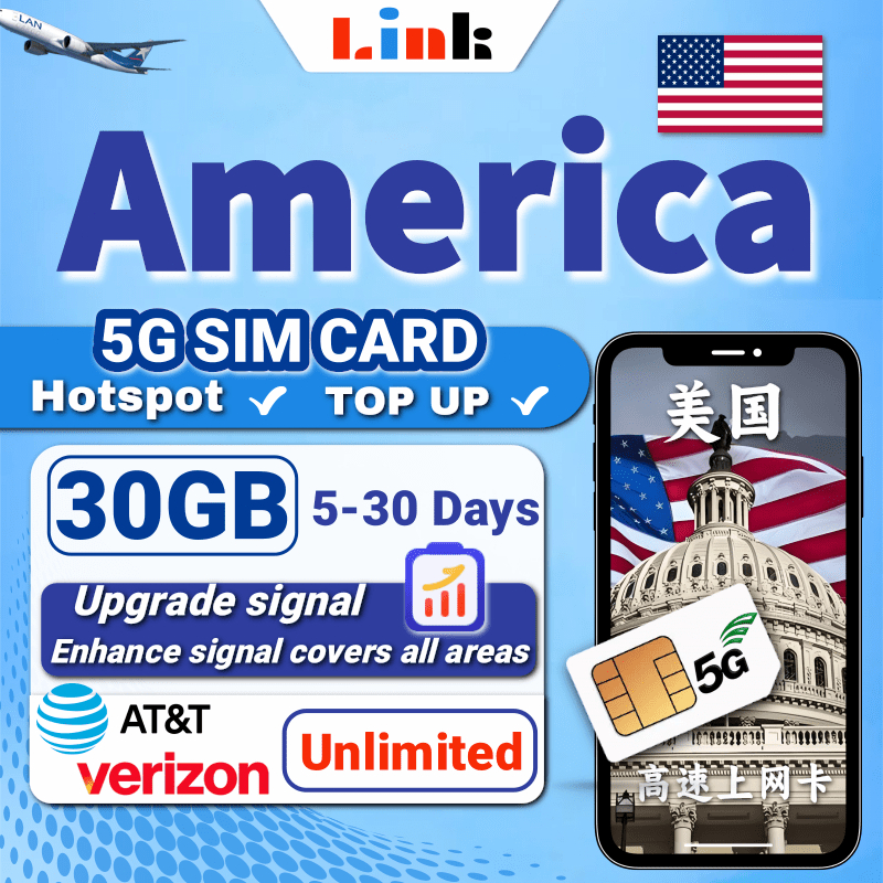 【USA】America USA Travel Data Sim Card【5GB- 30GB】Data Roaming Travel Sim ...