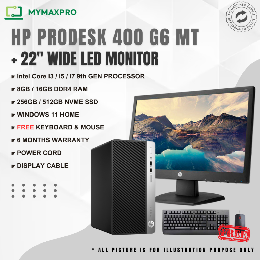 【READY STOCK】PC SET - 9th GEN PC HP PRODESK 400 G6 MT + 22" WIDE ...