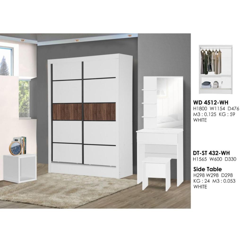 WHITE WARDROBE+DRESSING TABLE & STOOL+BED SIDE TABLE 4512 | Shopee Malaysia