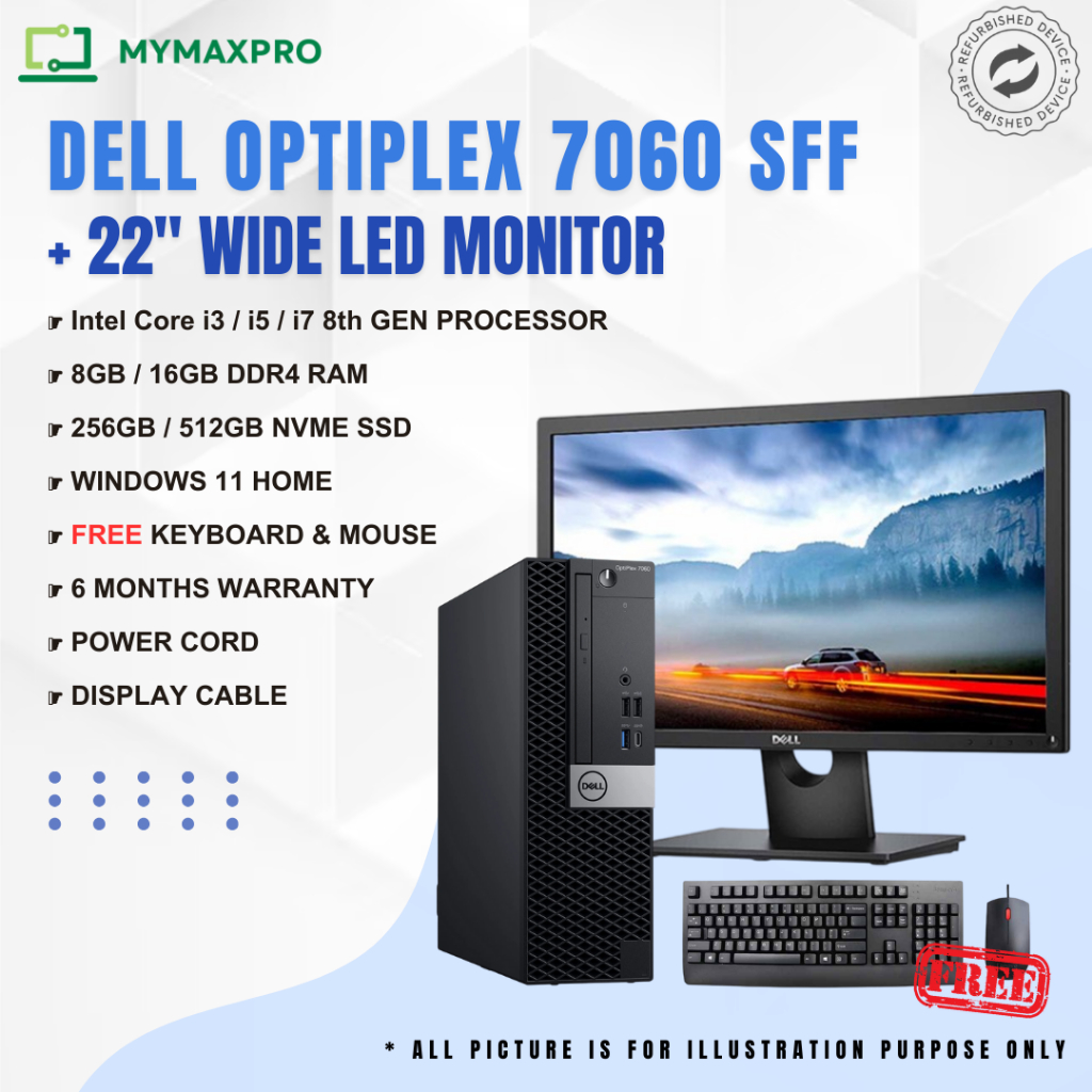 【READY STOCK】PC SET - 8th GEN PC DELL OPTIPLEX 7060 SFF + 22" WIDE ...