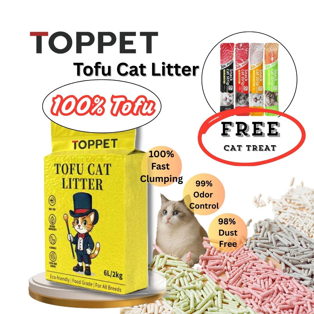 TOPPET 100% Tofu Pasir Kucing Tofu Cat Litter Flushable Less Dust 100% ...