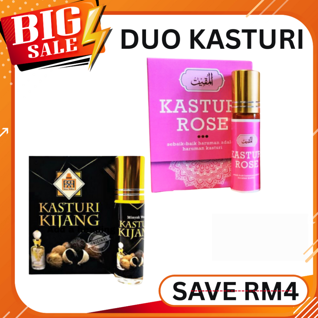 Duo Set Kasturi Kijang Asli Putih Hitam Rose Susu Wangian Sunnah Minyak ...