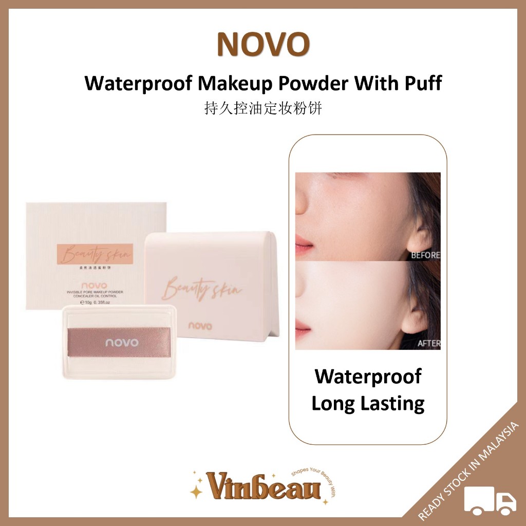 NOVO Makeup Powder With Puff Waterproof Matte Flawless Full Coverage ...
