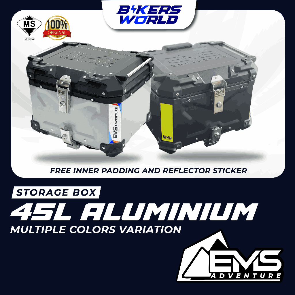 EMS ADVENTURE TOP BOX ALUMINIUM MOTORCYCLE BOX EMS 45L STORAGE BOX ...
