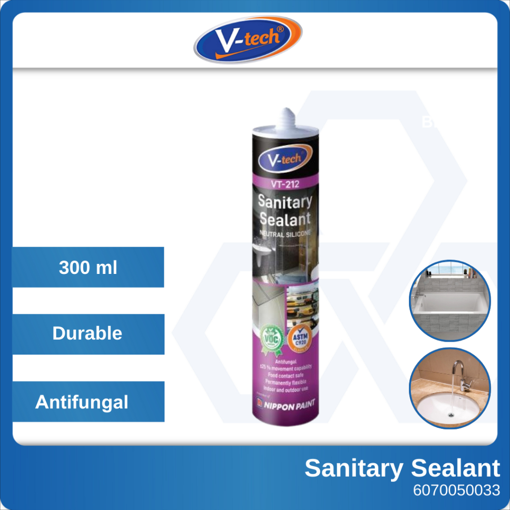 V-TECH Clear White Silicone Sanitary Sealant & Adhesive Sealant 300ml ...