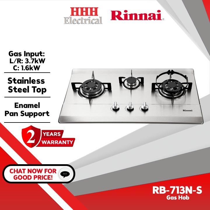 RINNAI RB-713N-S 3 Burner Built-in Gas Hob (Stainless Steel) Dapur Gas ...