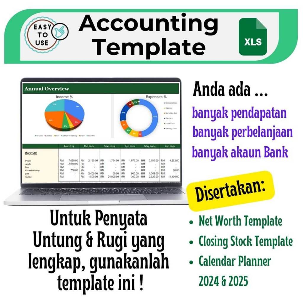 Penyata Untung Rugi, Accounting Template, Simple Accounting Book, Akaun ...