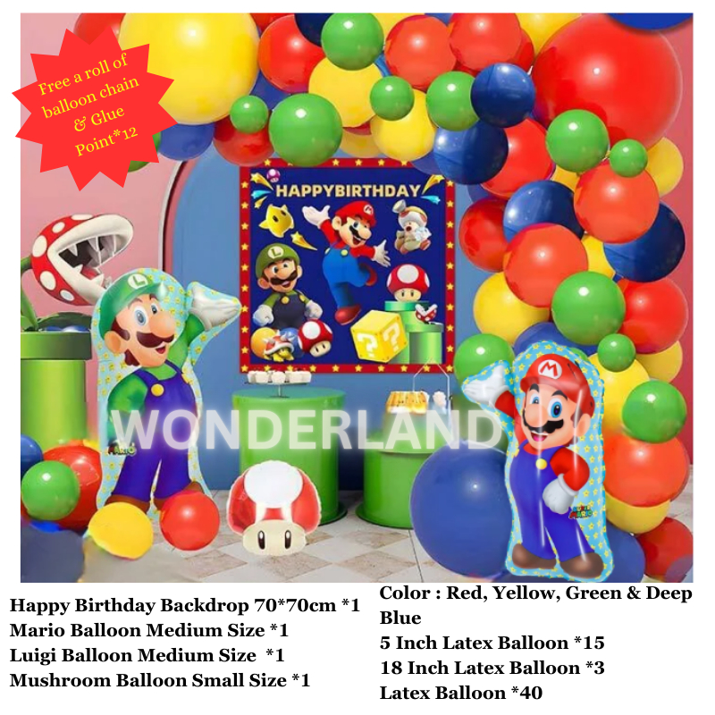 Super Mario Birthday Theme Balloon Set Kids Birthday Party Balloon ...
