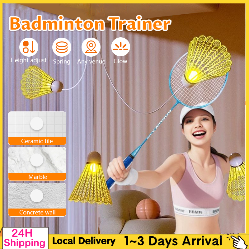 🏸3 Sets Single Person Badminton Trainer Indoor Fitness Exercise High ...