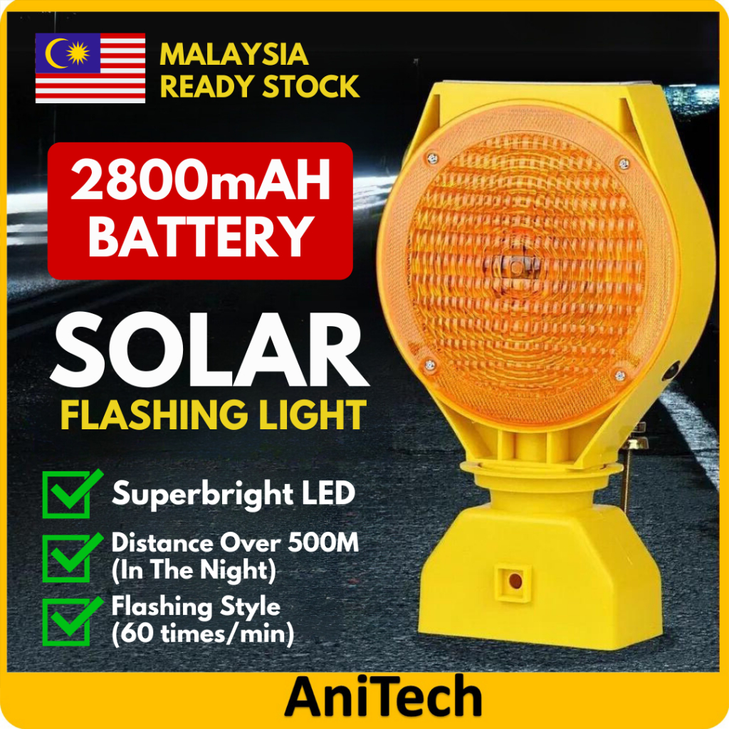Solar Flashing Light Yellow Industrial Road Safety Warning LED Traffic ...