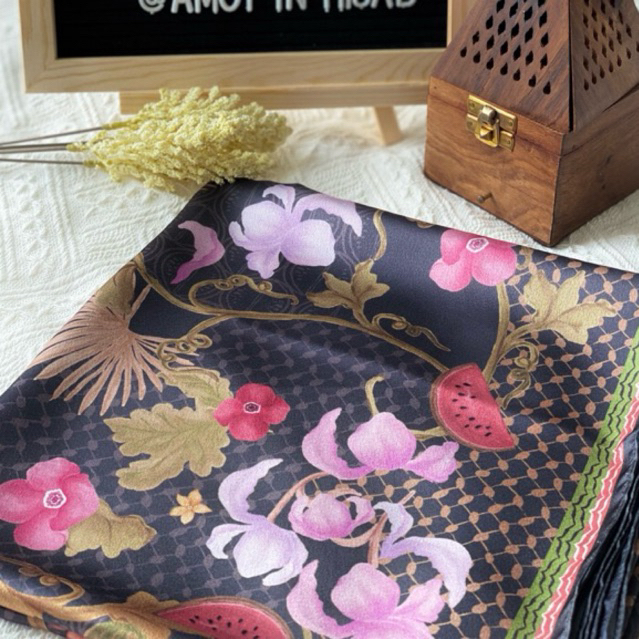Floral Design Palestine Inspired Premium Satin Silk Hijab Tudung Bawal ...