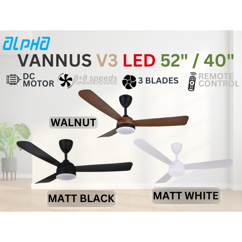 ALPHA VANNUS V3 (WITH LED LIGHT) 3BLADES 40"INCH / 52"INCH DC REMOTE ...