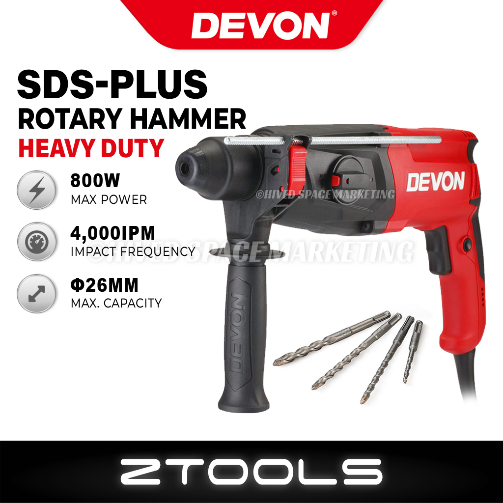 DEVON 1107-26DRE Rotary Hammer Drill 800W SDS-Plus Concrete Impact ...