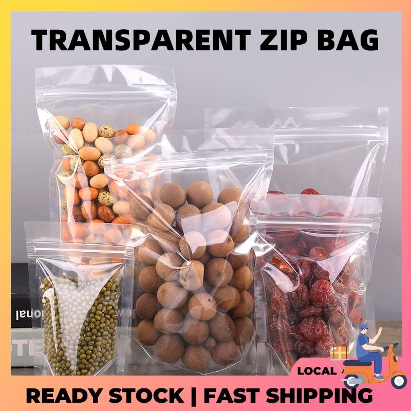 100pcs Transparent Zip Bag / Zip Lock Standing Plastic Zipper Snack ...