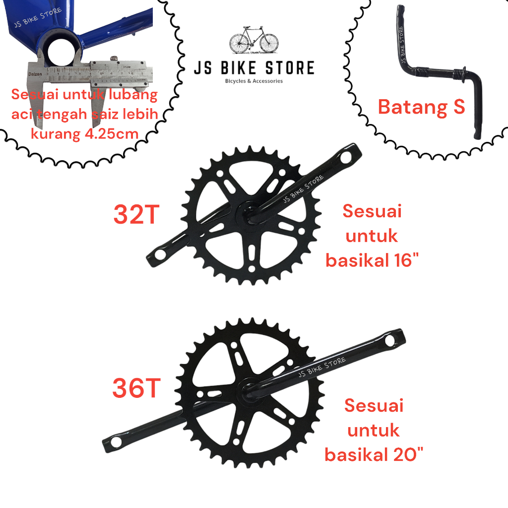 16"/20" Crank set basikal bicycle BMX batang S one piece crank OPC BB ...