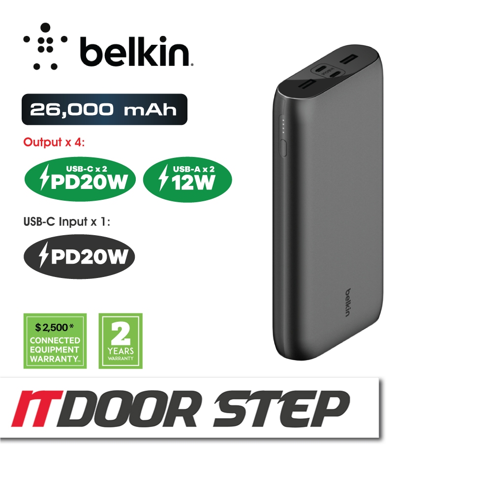 BELKIN BPB016btBK 26,000mAh PD 20W Powerbank With Dual USB-C & USB-A ...
