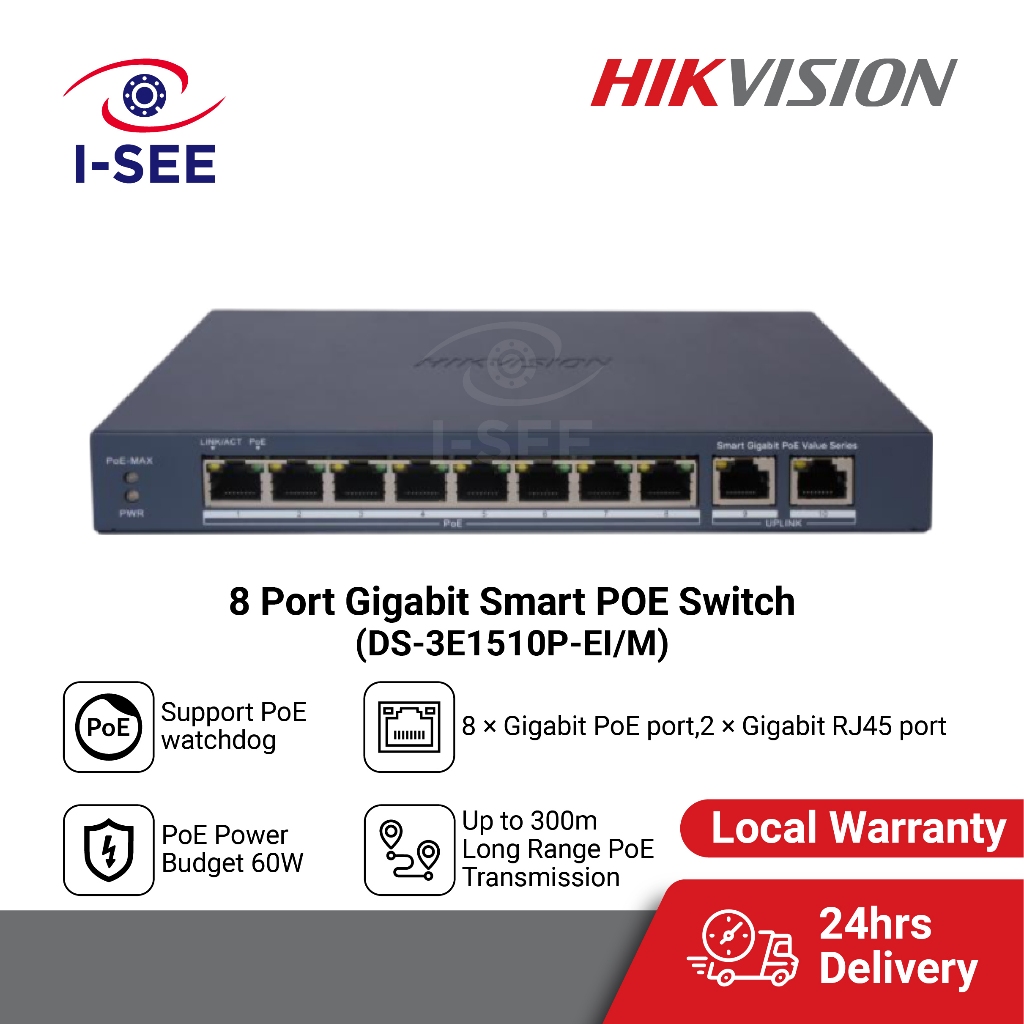 [Authentic] Hikvision DS-3E1510P-EI/M 8 Port Gigabit Smart POE Watchdog ...