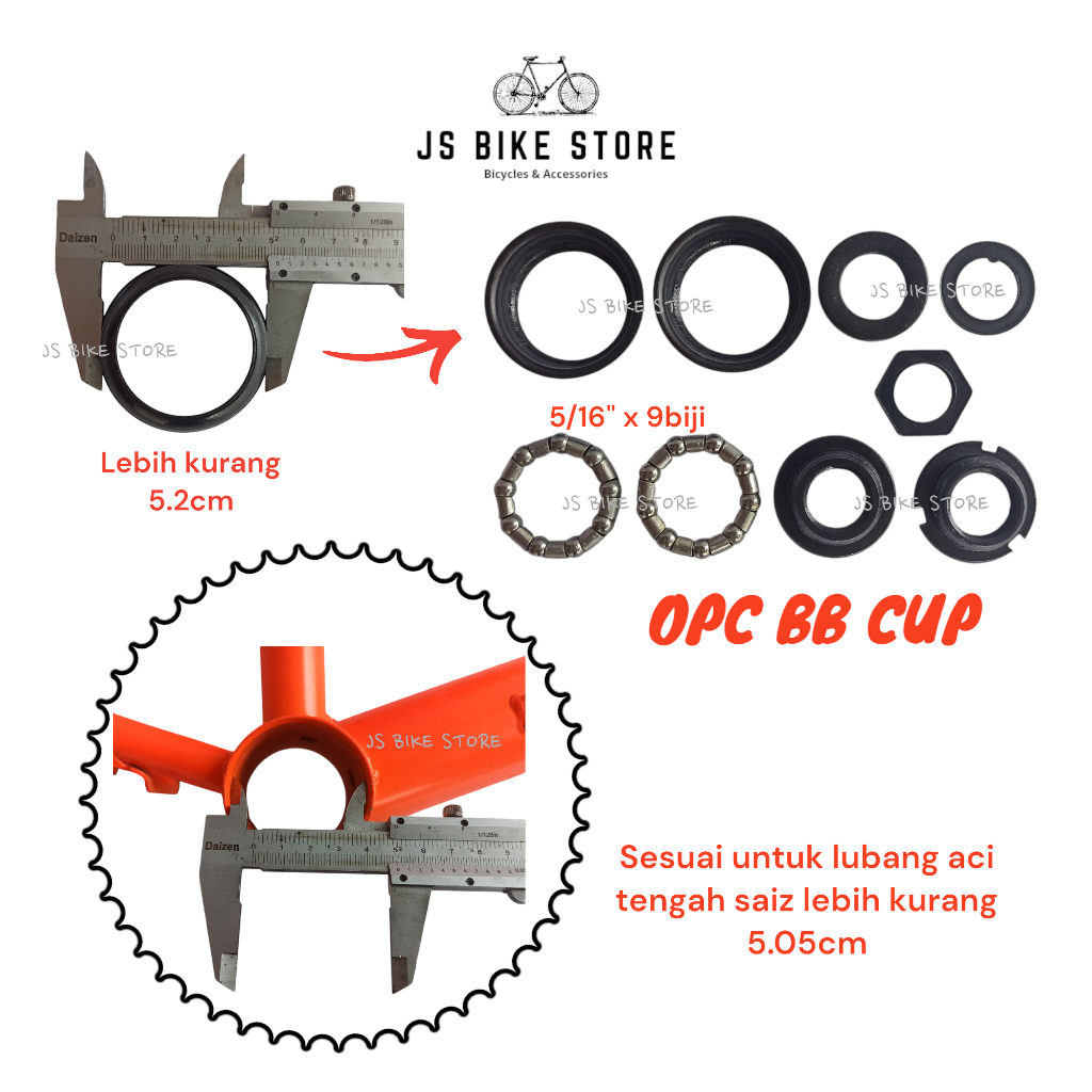 OPC BB cup 5/16x9 mangkuk aci tengah basikal bicycle batang S one piece ...