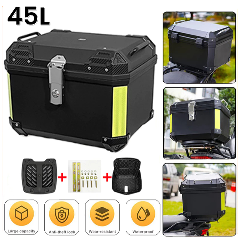 Motorcycle top box 45L lock aluminium ABS box motor 45L fit helmet full face water proof ...