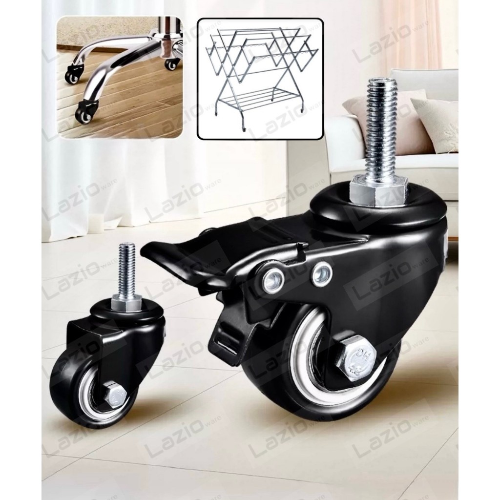 2" polyurethane (PU) castor with threaded screw swivel 360 degree black ...
