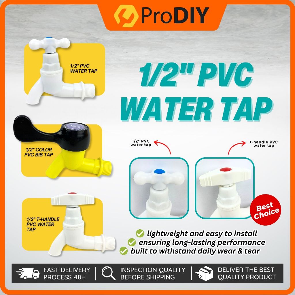1/2" Single PVC Pipe Water Tap Plastic T Handle Paip PVC Color Kepala ...
