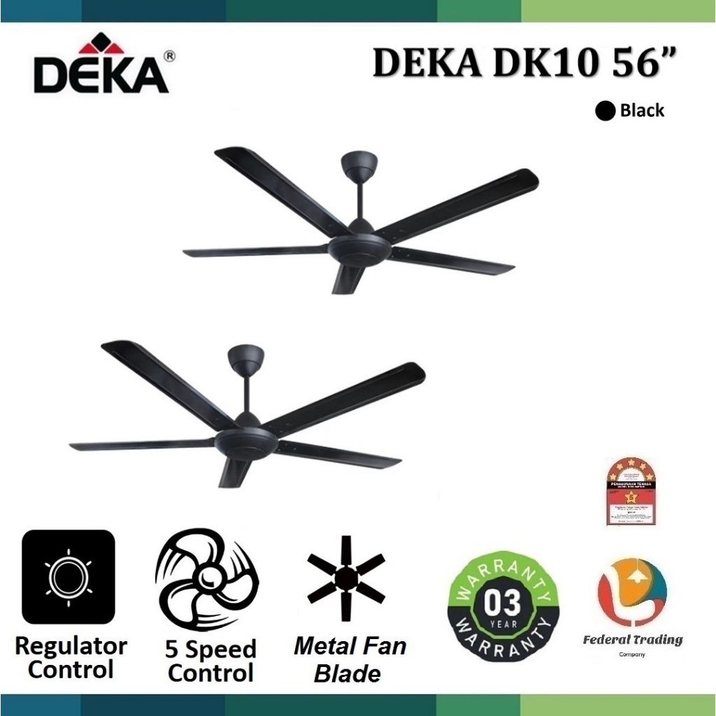 2 unit DEKA DK10 Regulator Ceiling Fan 5 Speed 56" Black White Metal ...