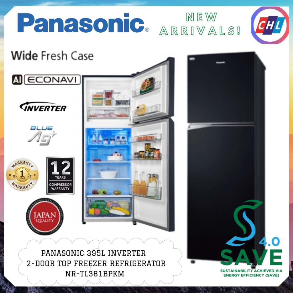 Panasonic [Auhorised Dealer] 395L Inverter 2-Door Top Freezer Refrigerator NR-TL381BPKM ...