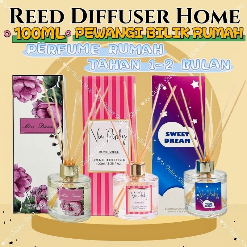 100ML Home Diffuser Stick Via Pinky Reed Diffuser Pewangi Bilik Rumah ...