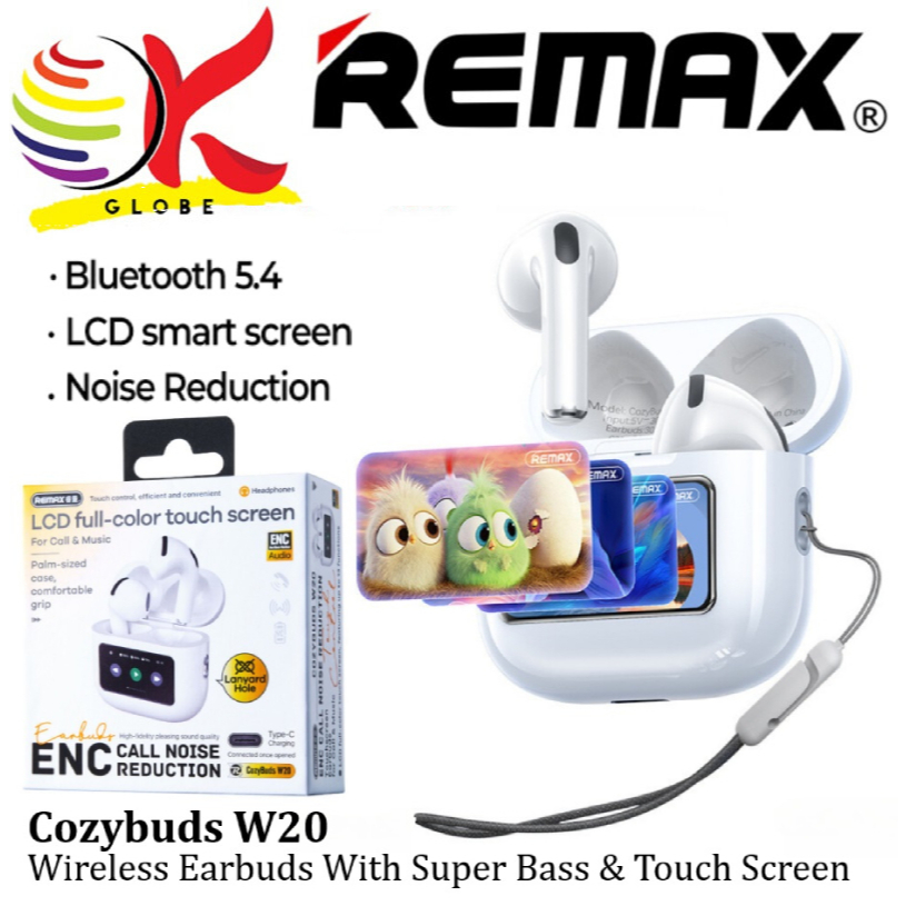REMAX COZYBUDS W20 WIRELESS TWS EARBUS WITH SUPER BASS / TOUCH SCRREN DISPLAY / BT 5.4 / ENC ...