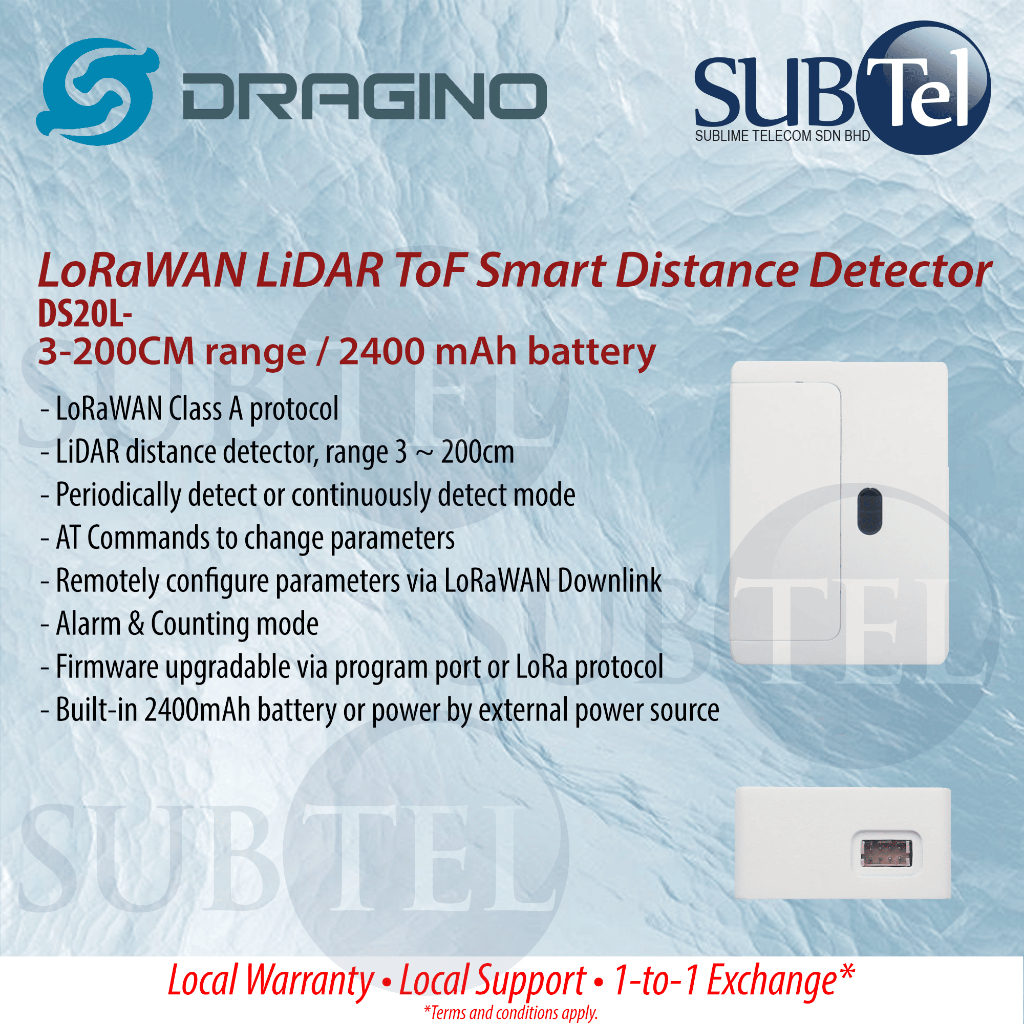 Dragino DS20L_LoRaWAN LiDAR ToF Smart Distance Detector Range 3cm~200cm ...