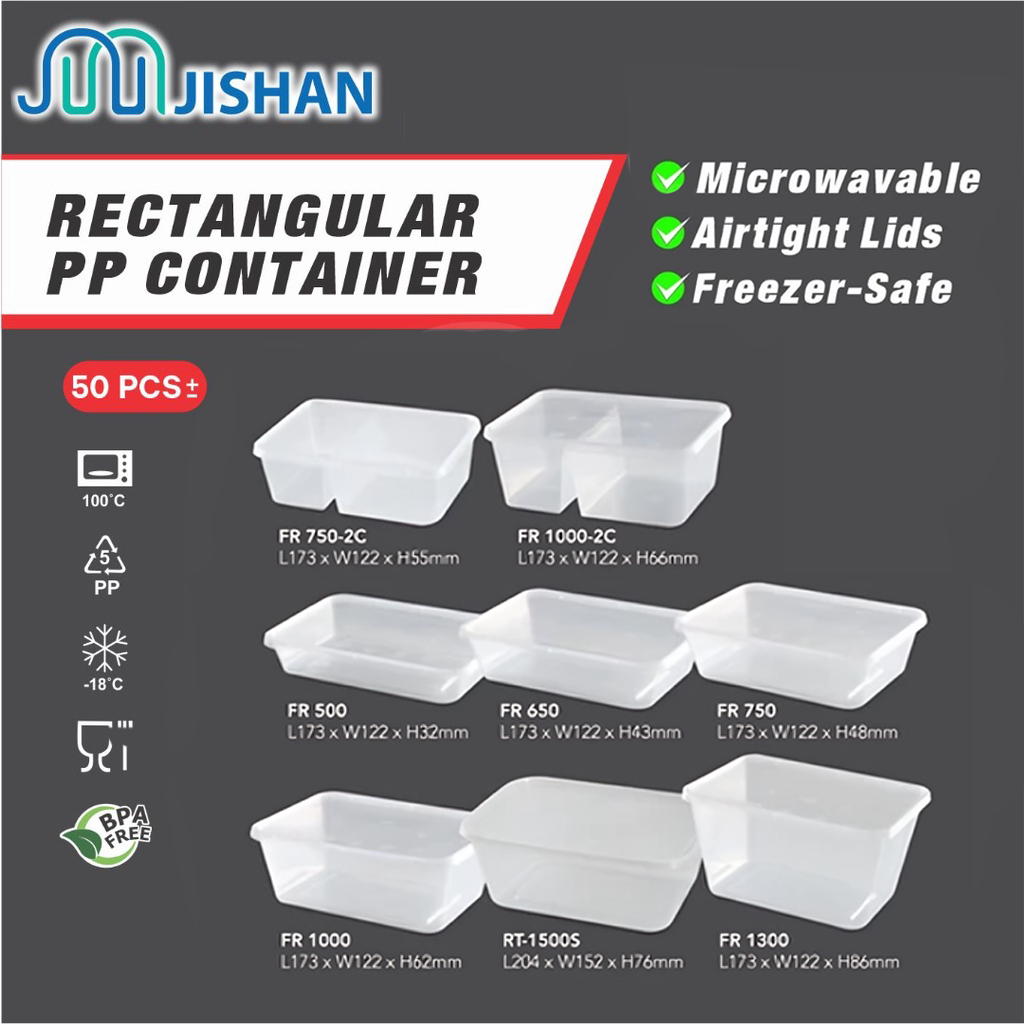 [50pcs] Rectangular Microwavable PP Container with LID/Plastic Food ...