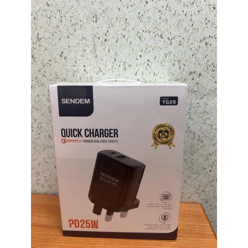 💯Original SENDEM YG89 UK plug PD25W Dual Ports USB+USB-C Fast Charger ...