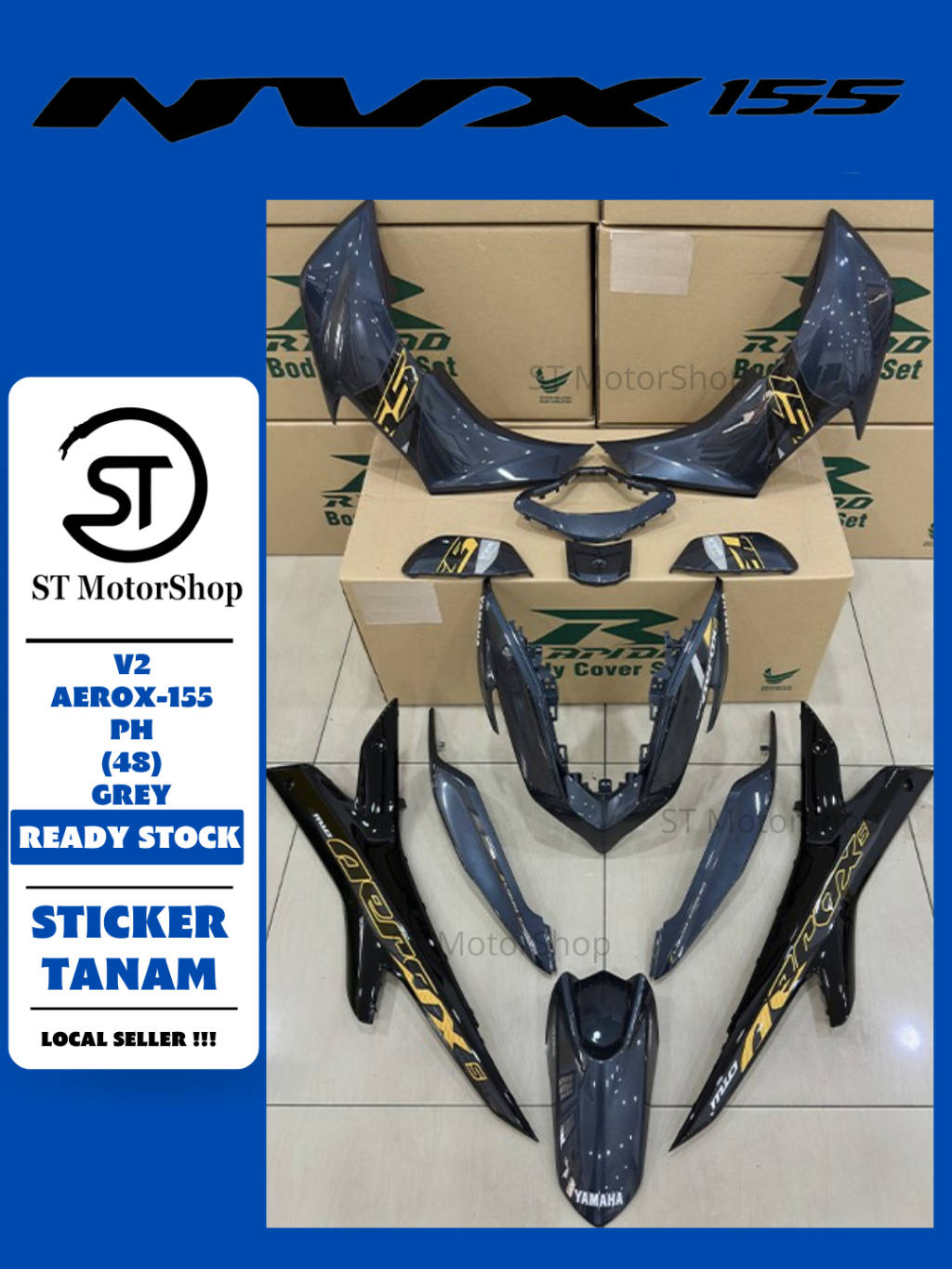 YAMAHA Nvx V2 Aerox-155 PH (48) Grey White RAPIDO Coverset Body Cover ...