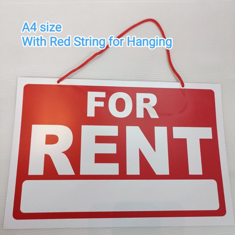 A4 size 29.7cm x 21cm RED For rent big Signage Untuk sewa Thick Plastic ...