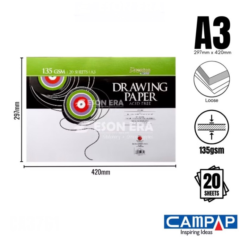 (LOWEST PRICE) A3 Campap Drawing Paper, Drawing Block (20sheets) 135gsm ...