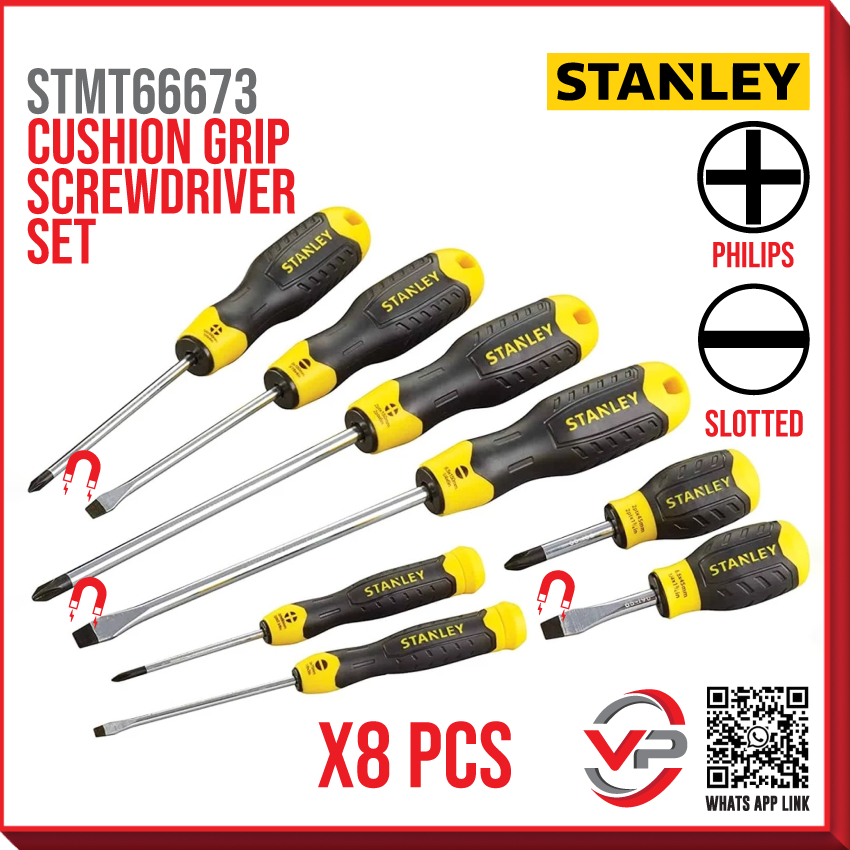 STANLEY STMT66673 CUSHION GRIP 8PCS SCREWDRIVER SET SLOTTED/PHILIPS ...