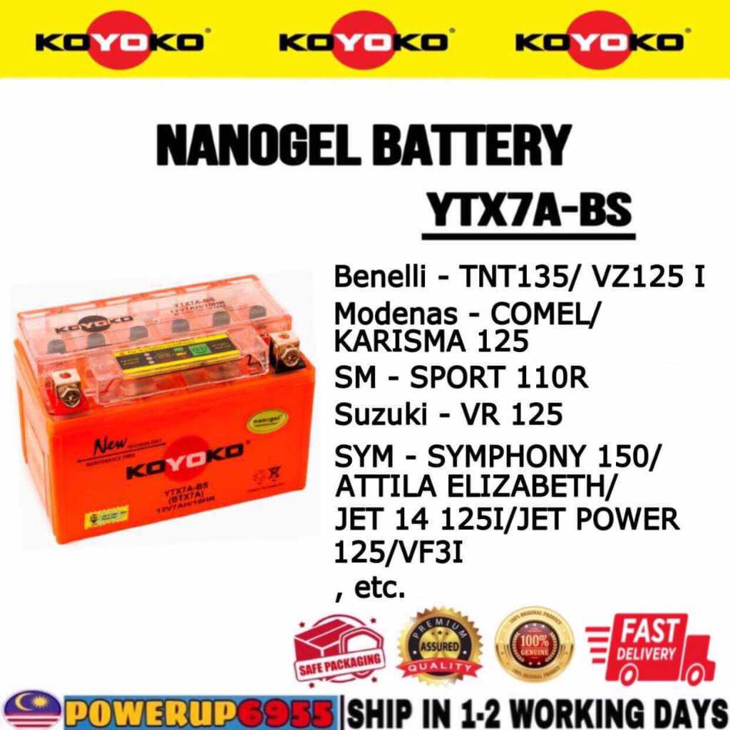 YTX7A-BS YTX7A BTX7A KOYOKO NANOGEL BATTERY BATERI GEL TNT135 VZ125 ...