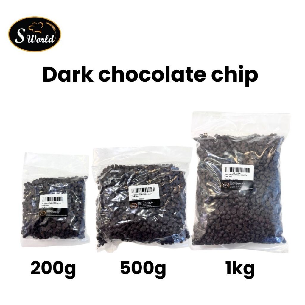 Premium Dark Chocolate Chip (Bake Stable) 黑巧克力丁 200g/500g/1kg (for ...