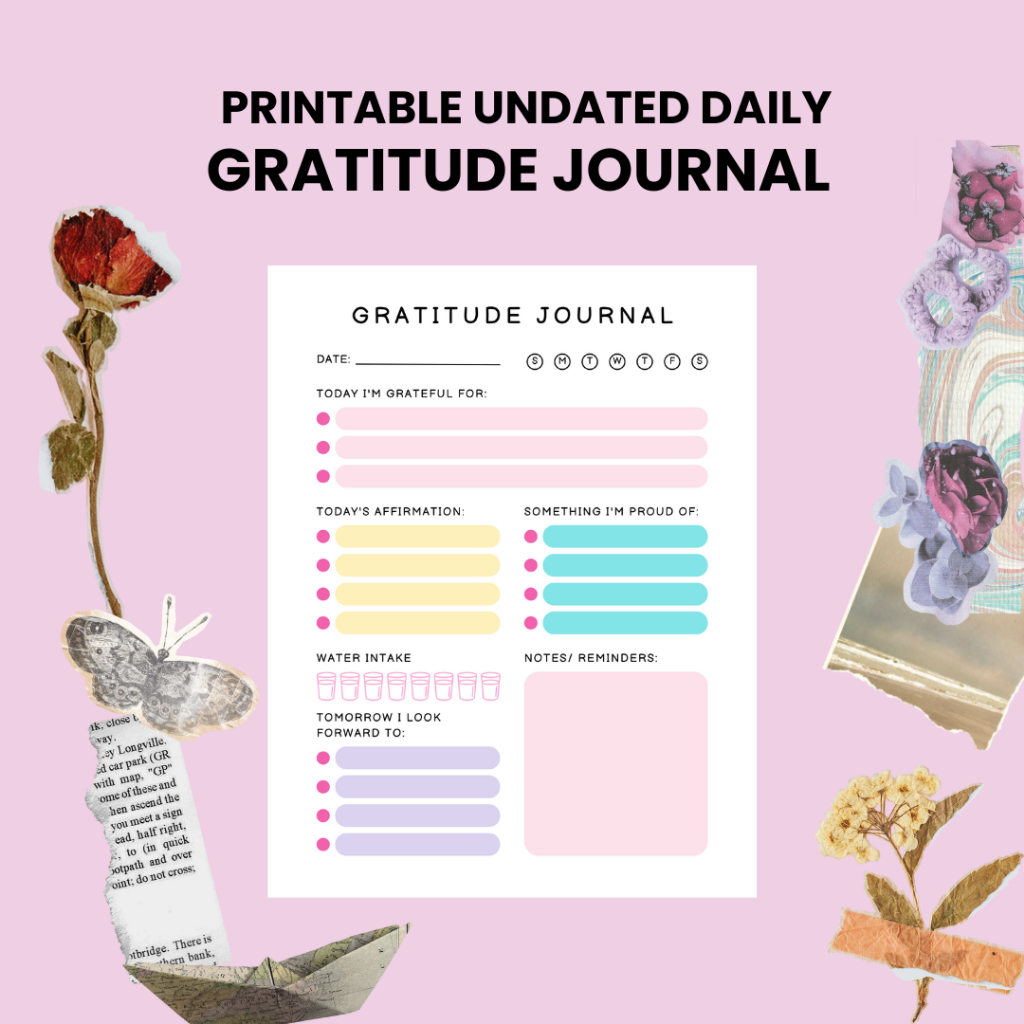 Printable Undated Cute Pink Daily Gratitude Journal Planner (Softcopy ...